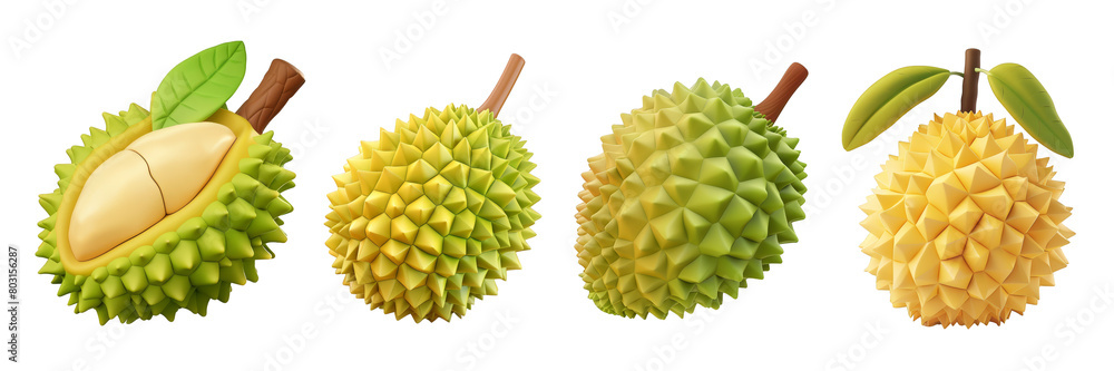 PNG durian 3d icons and objects collection, in cartoon style minimal on ...