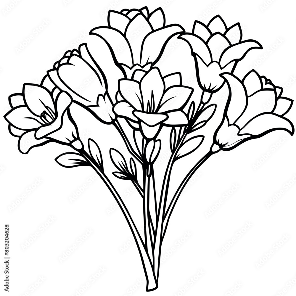 Freesia Flower Bouquet outline illustration coloring book page design ...