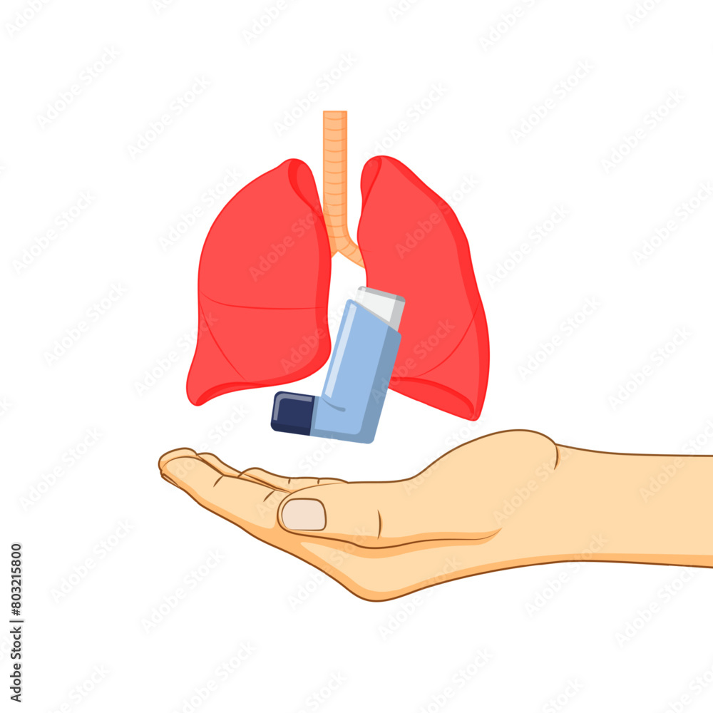 Vector illustration of Lungs and inhaler with holding hands on ...