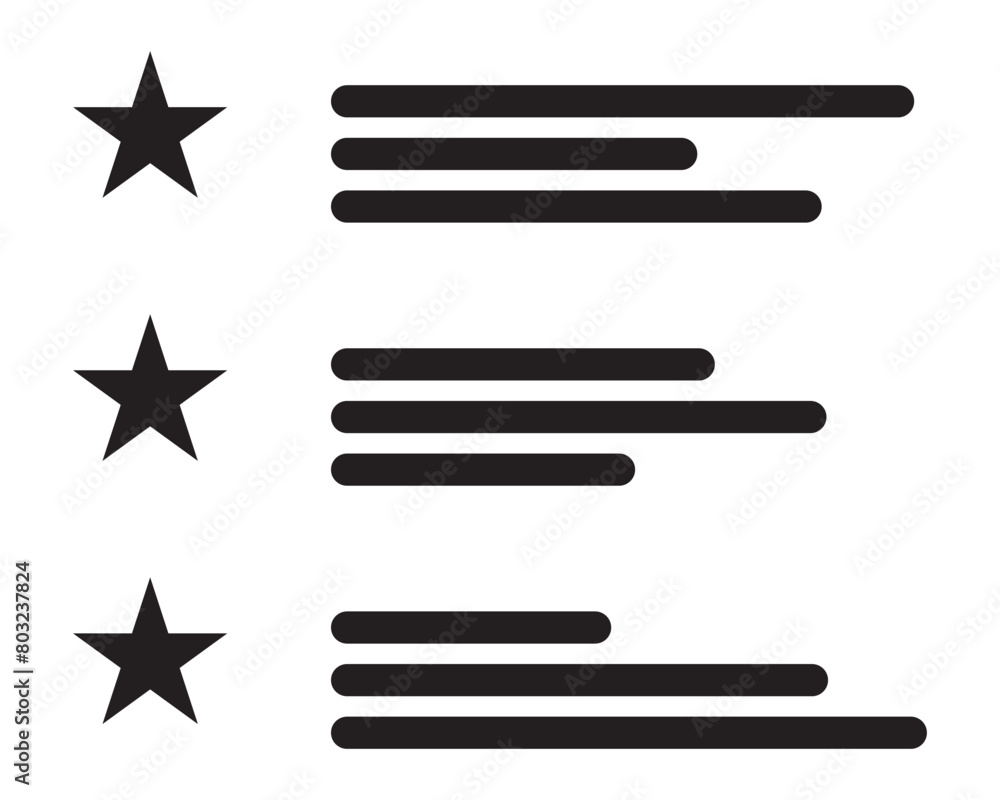 Black stars Bullet point Icon. checklist icon vector. Document ...