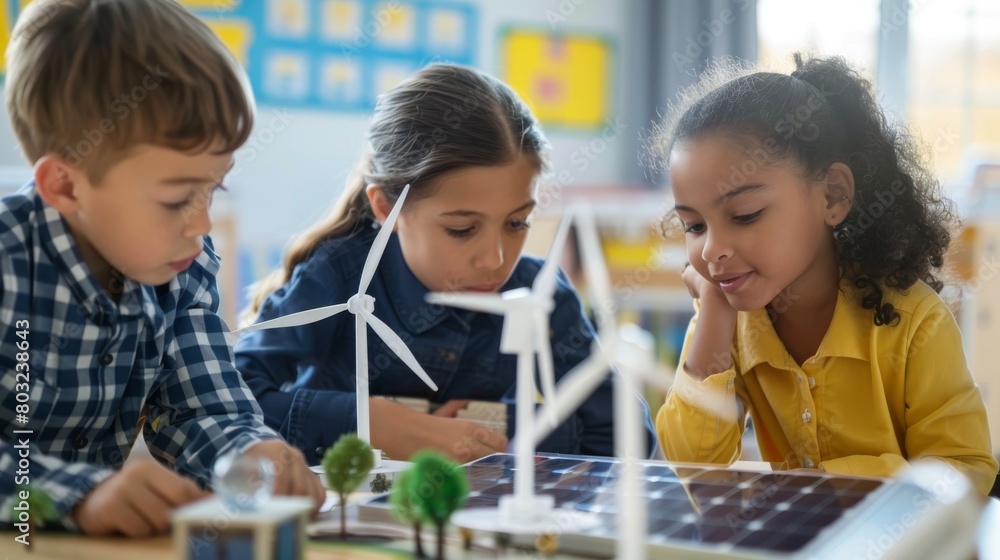 Children engaging in a school project about renewable resources ...