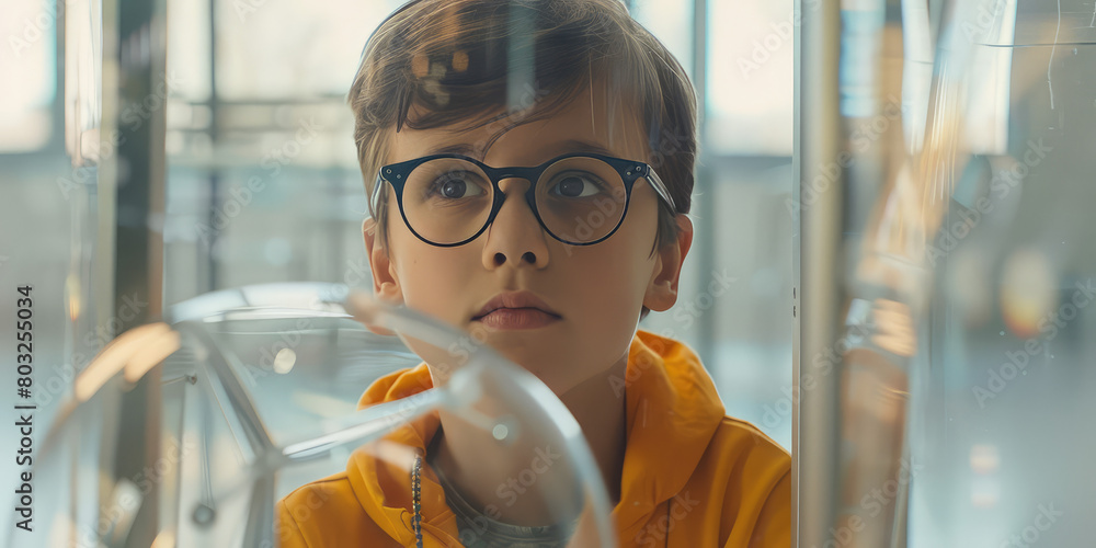 Kid at school learning about renewable energy. Teaching children the ...