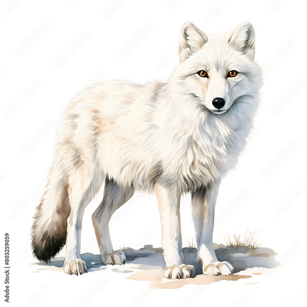 Arctic fox. Winter Christmas fox clipart. Watercolor illustration ...