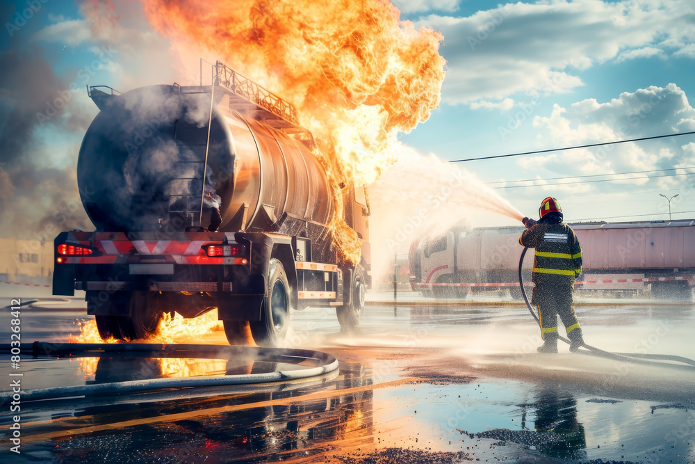 Fire fighters at work, Firefighters in action to fighting with the fire ...