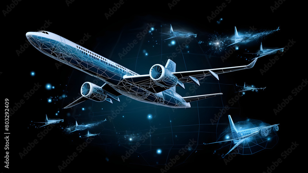 Aerospace Technology with Blue and White Airplanes Flying and ...