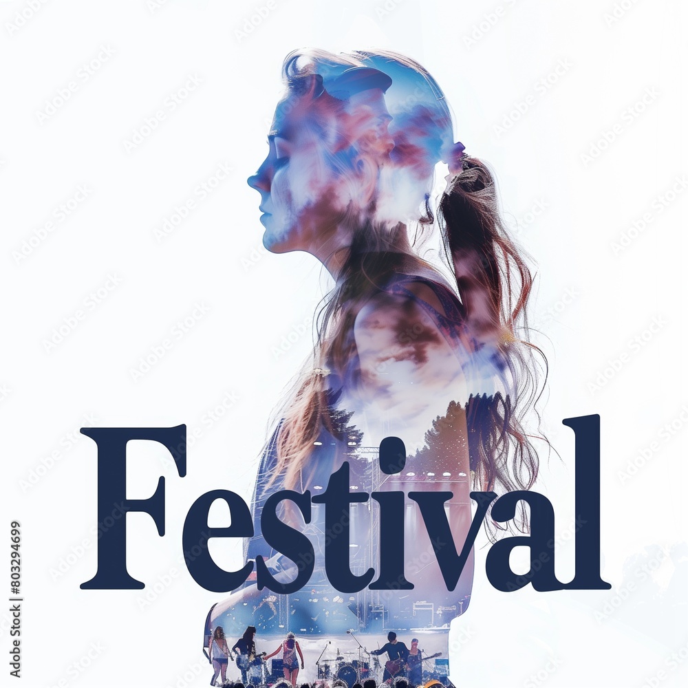 word of Festival ,in a silhouette double exposure of outdoor music ...