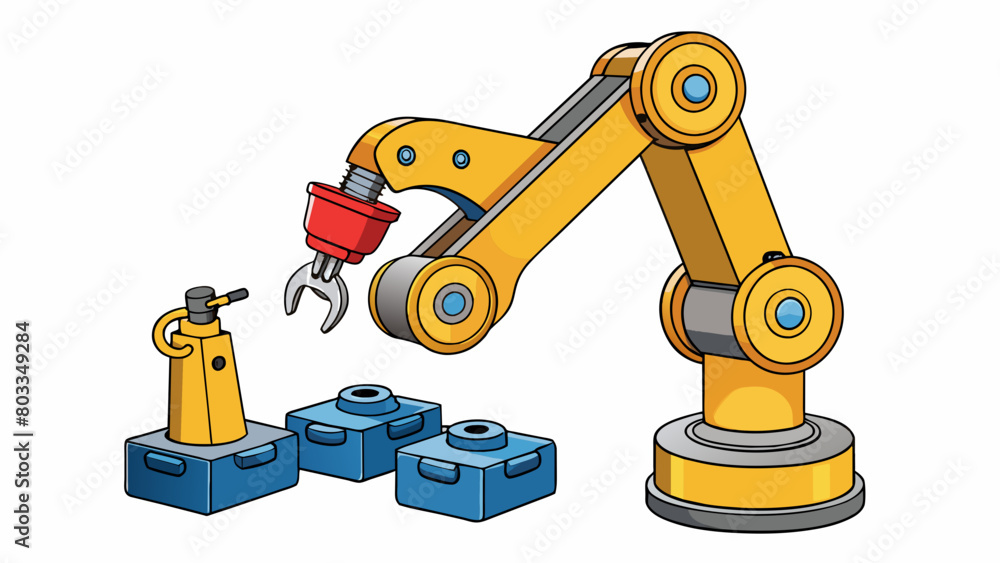 A robotic arm is equipped with multiple joints and a clawlike gripper ...