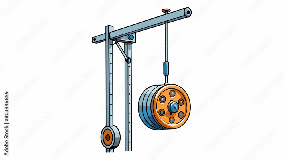 A sleek stainless steel pulley attached to a multilevel workout machine ...