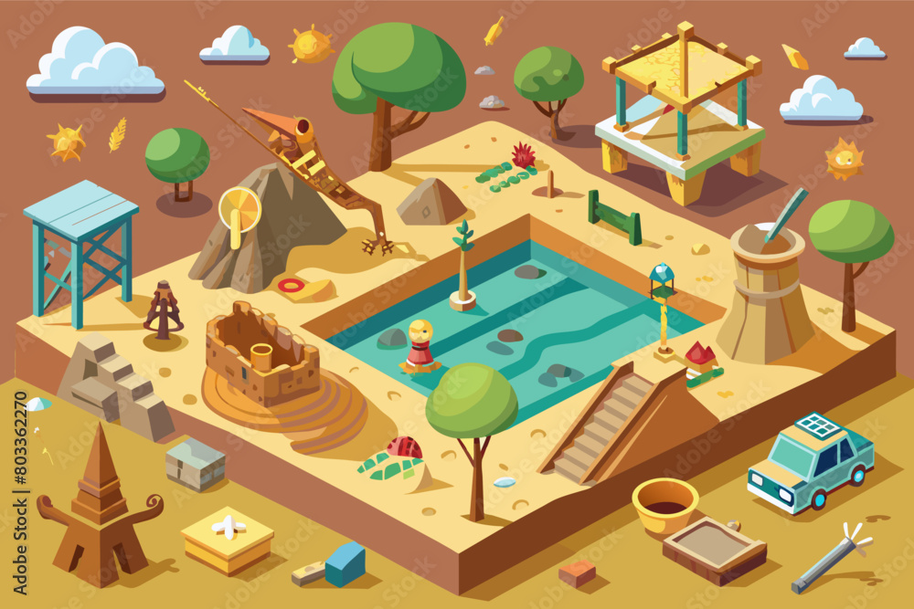 Archaeological dig playground with sandbox excavation sites, replica ...
