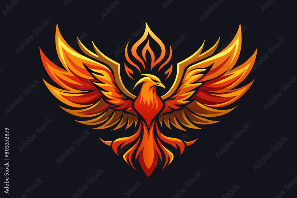mystical abstract phoenix logo rising from flames, depicted in abstract ...