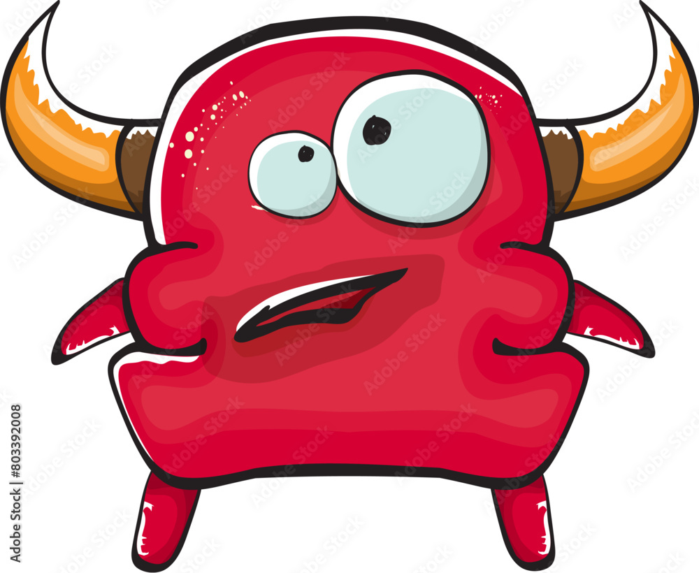 Vector cartoon funny red monster with mouth, eyes and horn isolated on ...