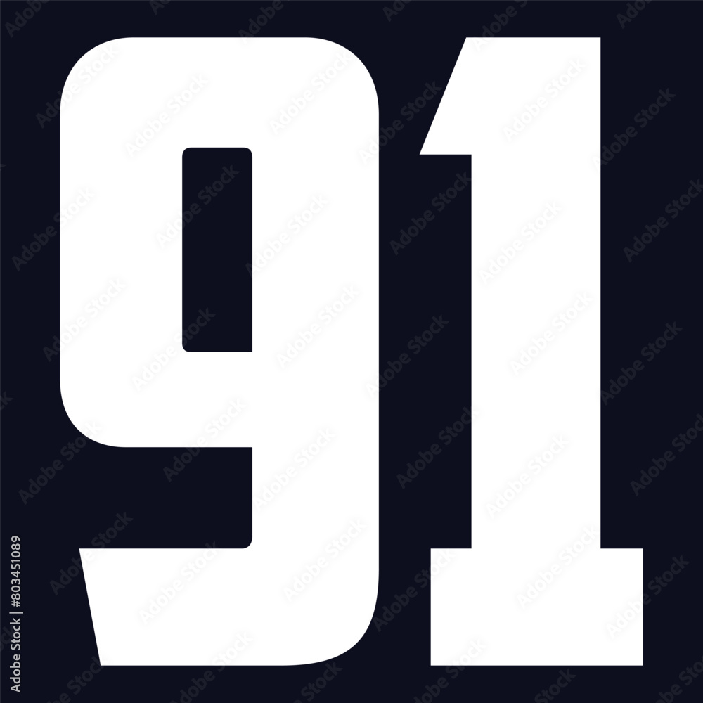 91 Classic Vintage Sport Jersey / Uniform numbers in black with a black ...