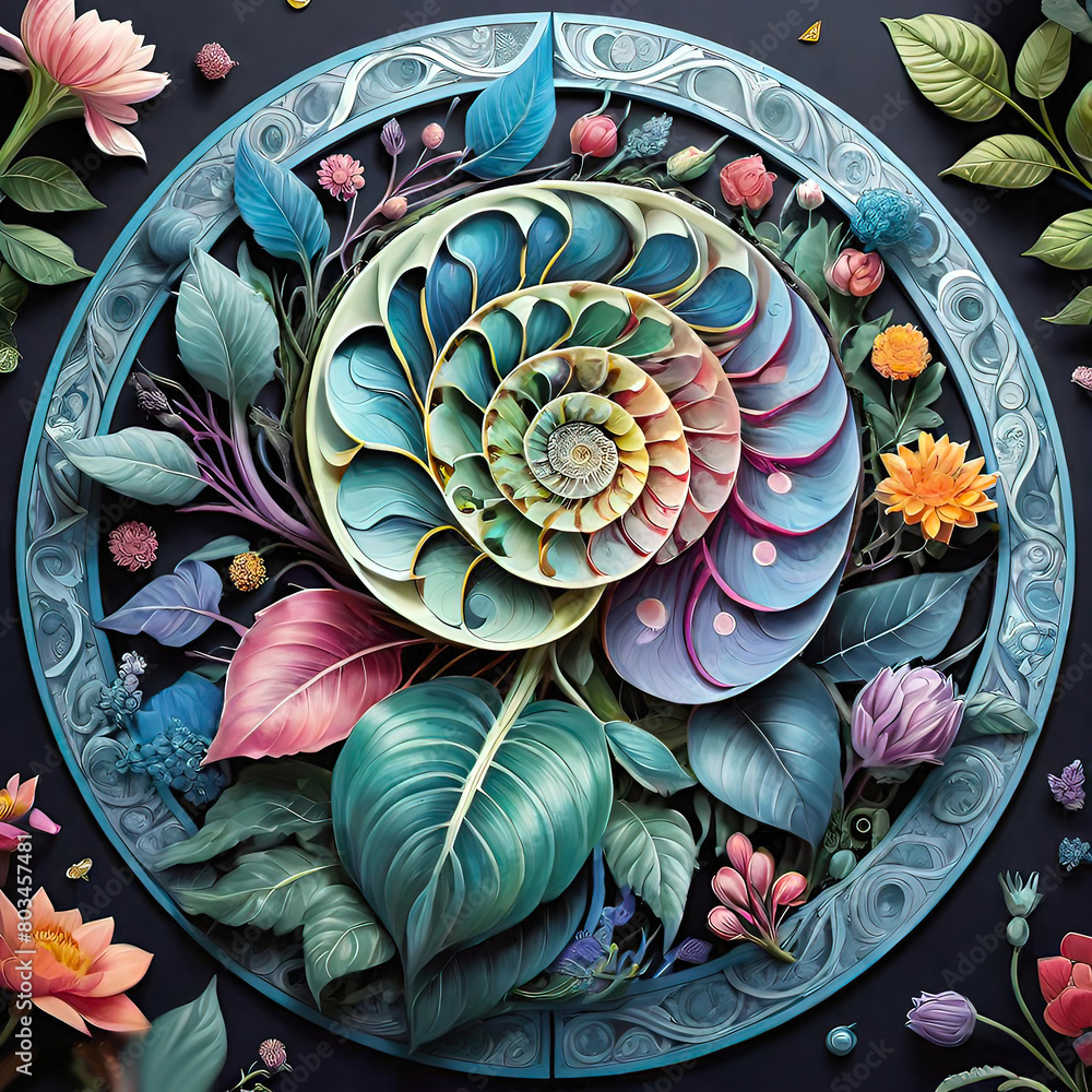 Fibonacci Sequence Circular Spiral Illustration for Adults, Beautiful ...