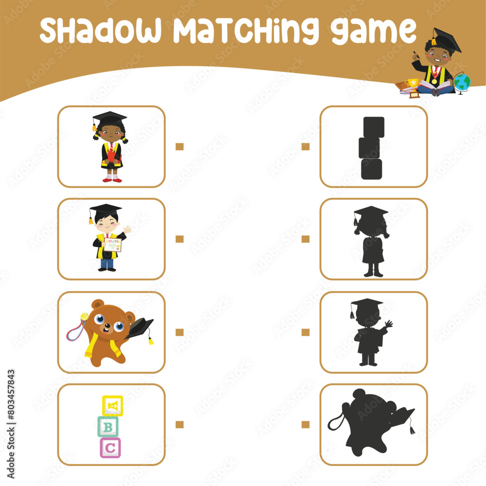 Stock-Vektorgrafik „Matching shadow game for children. Find the correct ...