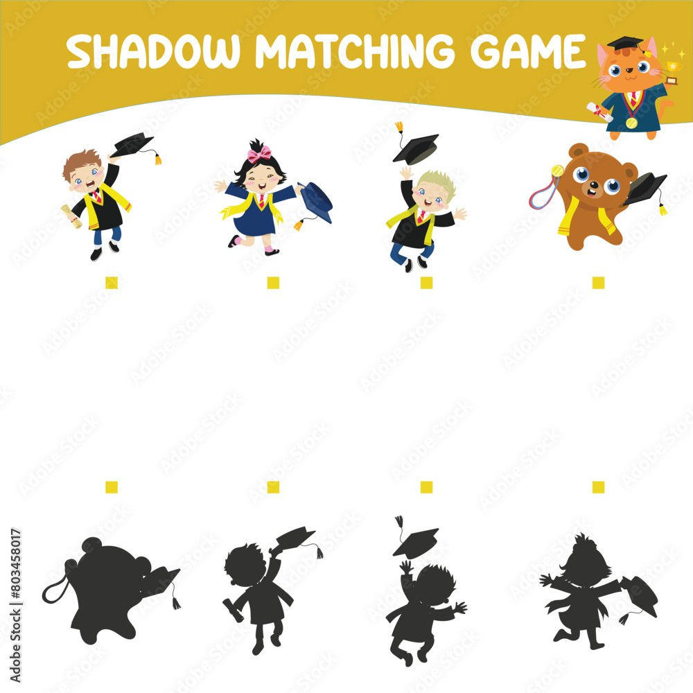 Stock-Vektorgrafik „Matching shadow game for children. Find the correct ...