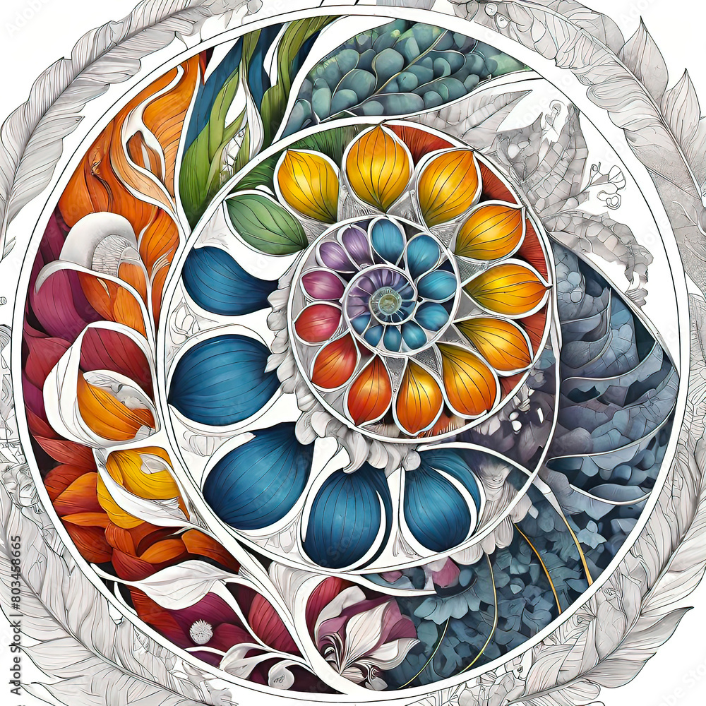 Fibonacci Sequence Circular Spiral Illustration for Adults, Beautiful ...