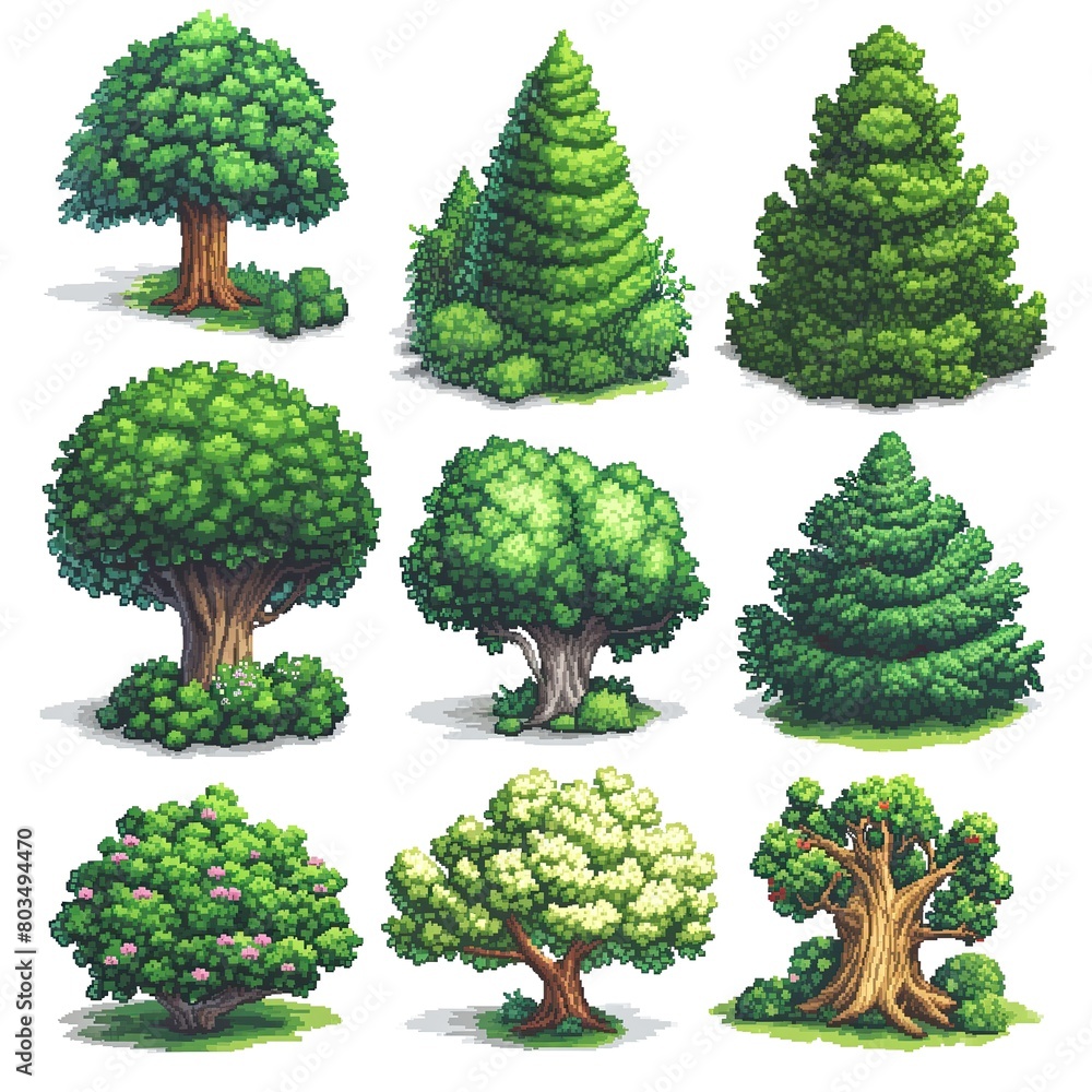 Tree and Bush Environment Video Game Assets Pixel Art Pack, Retro ...