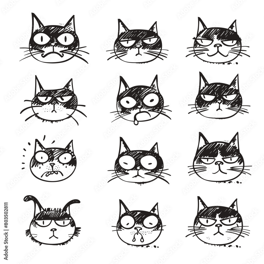 Cartoon cat faces displaying various emotions and expressions. Stock ...
