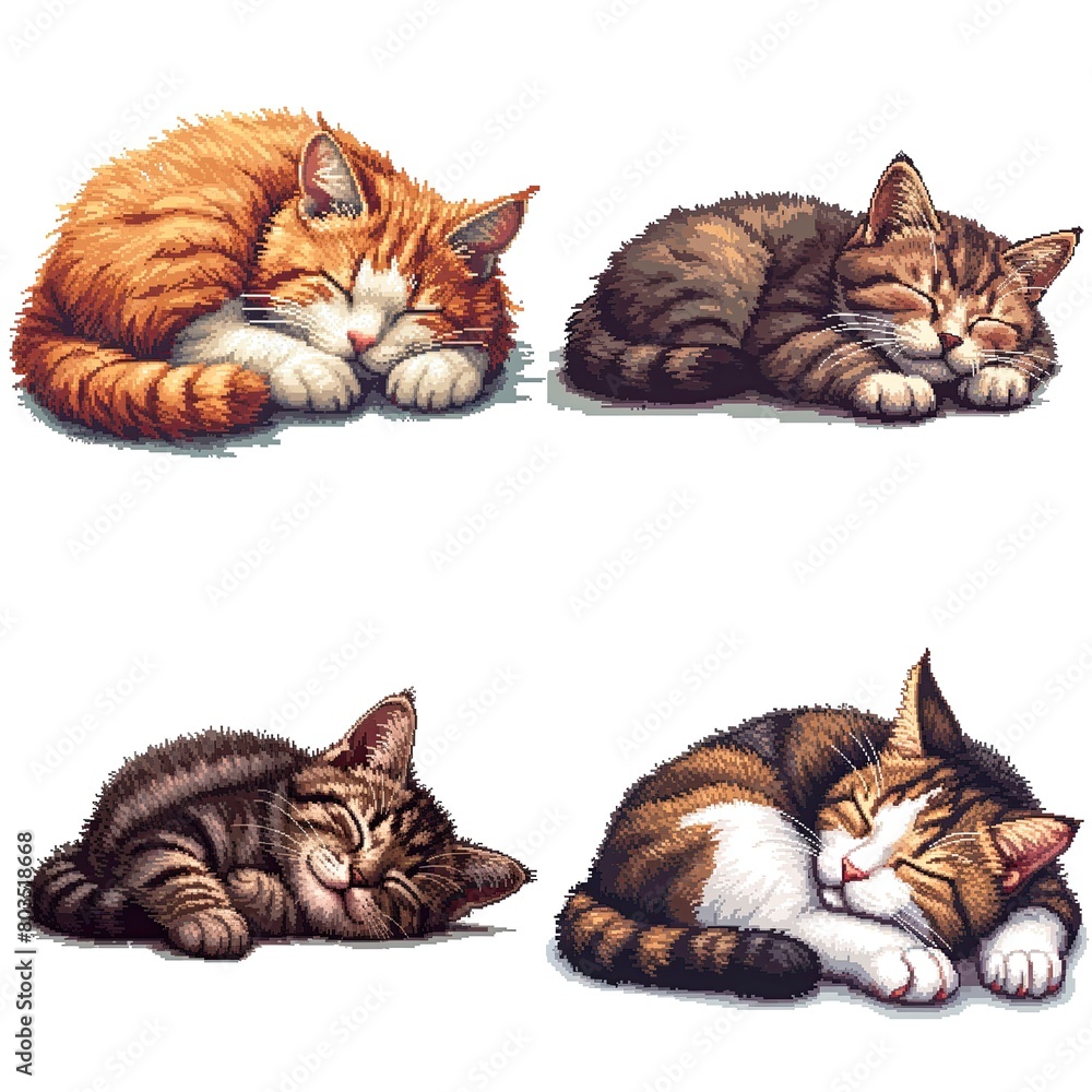 Cat Sleeping Pets 4 Pack Set Video Game Assets Pixel Art Pack, Retro ...