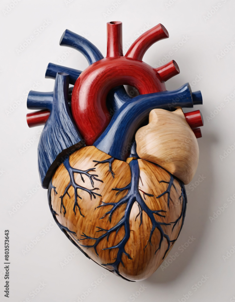 Anatomical human heart carved from wood, natural cardiology concept ...