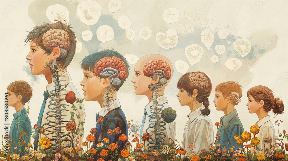 Image of the biological process of human growth from childhood to ...