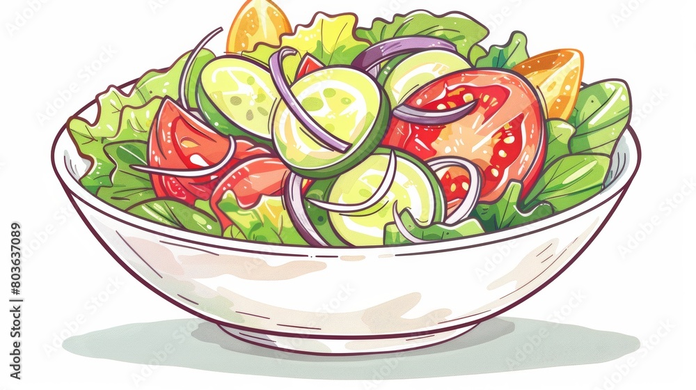 Hand drawn cartoon delicious vegetable salad illustration. cartoons ...