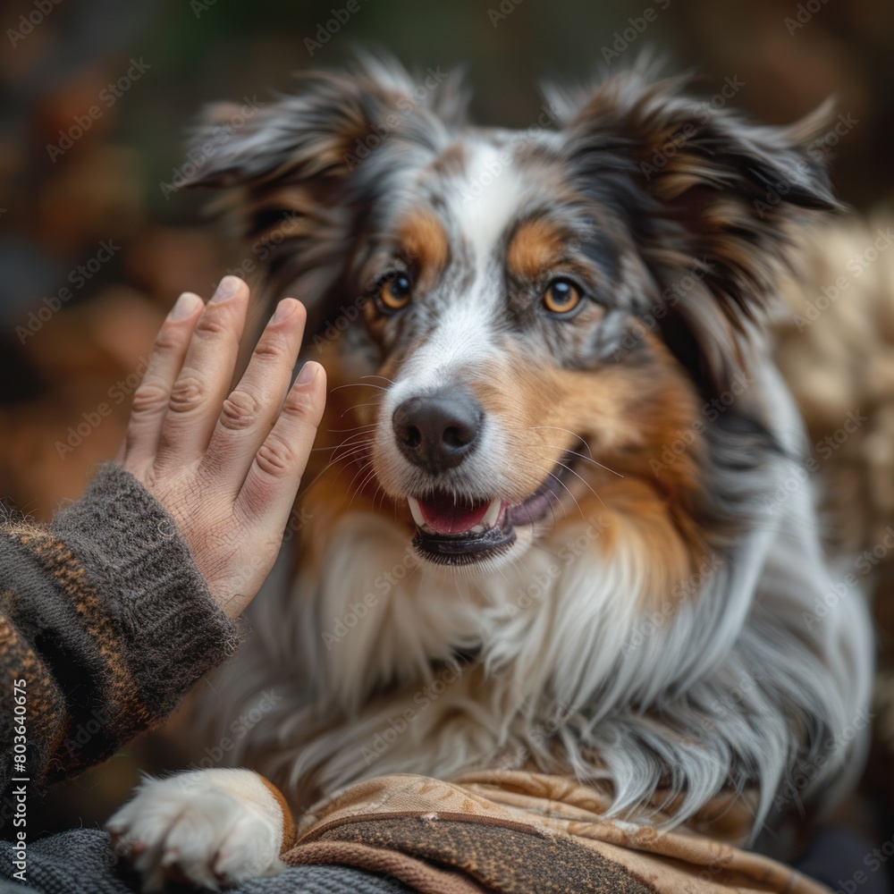 Friendship between humans and dogs by high-fiving, shows the affection ...