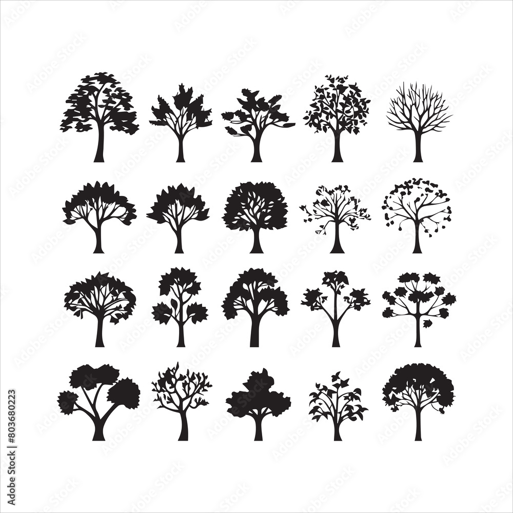 Tree and forest silhouettes silhouette tree line drawing set coconut ...
