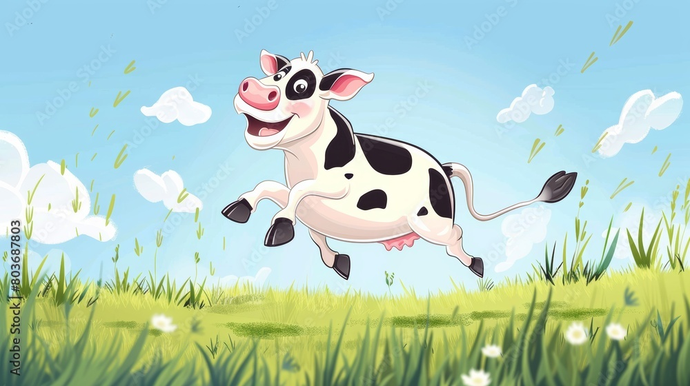 cartoon cow jumping. cartoons. Illustrations Stock Photo | Adobe Stock