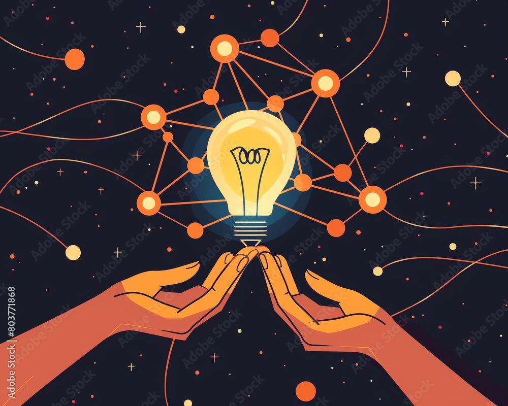 Closeup of hands passing a lightbulb, the universal symbol for ideas ...