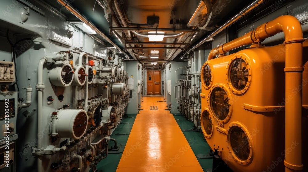 Cruise ship engine room interior with watertight doors.AI generated ...