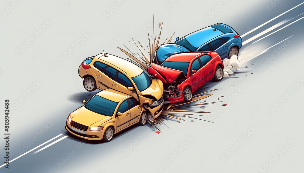 3D Caricature of a Chain Reaction Car Accident in Cartoonish Style, Car ...