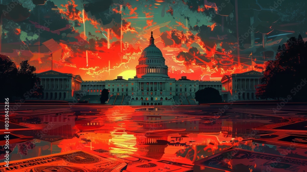 The image shows the U.S. Capitol building in a post-apocalyptic setting ...