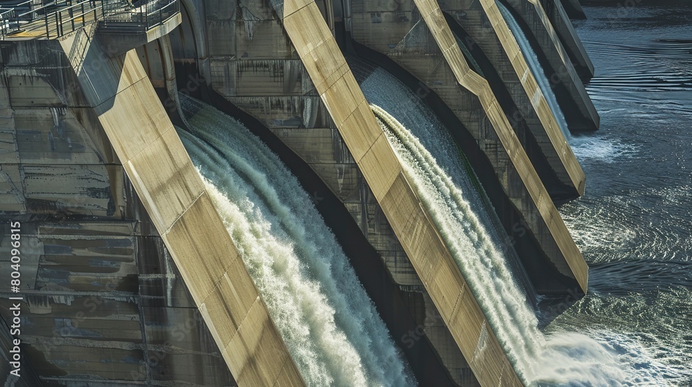 Detailed shot of a hydroelectric damâ€™s water control gate mechanism ...