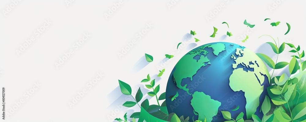 Green earth day on isolated white background. Care for the environment and ecology. Resources ...