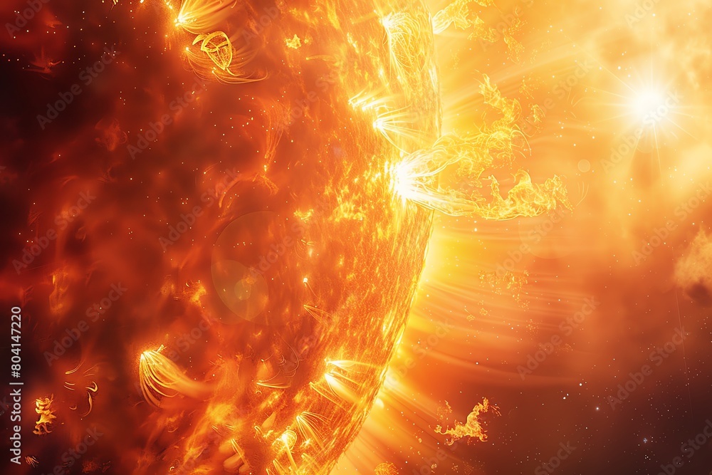 Dramatic stock photo of a solar flare erupting from the Suns surface ...