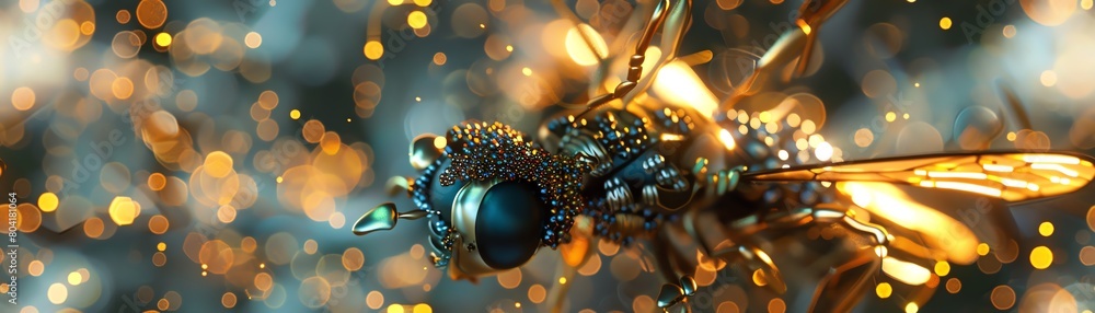 Bring to life the high-angle view of robotic bees engaged in an aerial ...