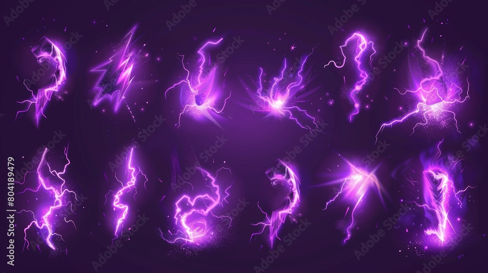 Animated sprite sheet with lightning strike animation. Purple lightning ...