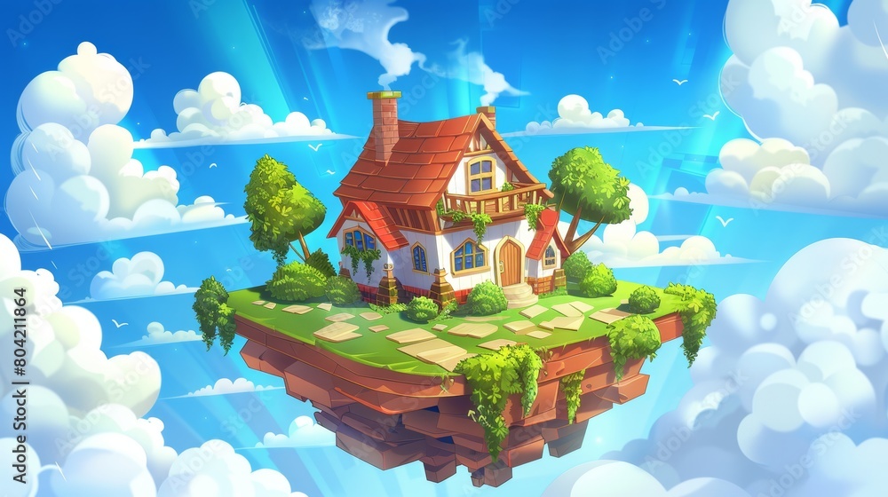 Illustration Stock In this modern cartoon illustration of a floating ...