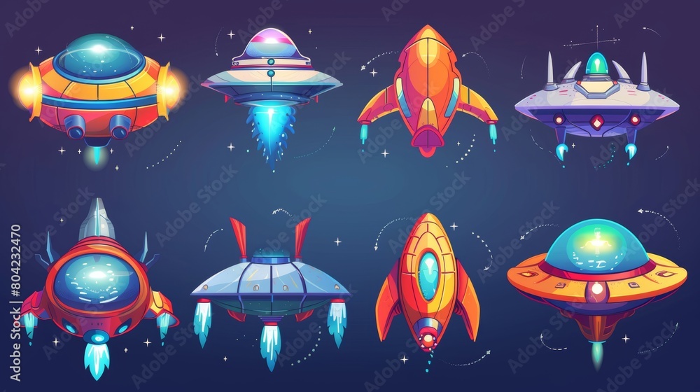 Modern illustration of a futuristic or UFO shuttle for exploring ...