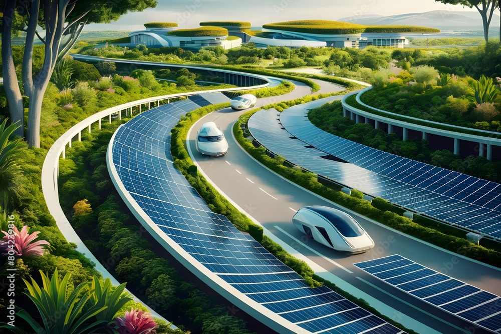 futuristic greenery solar-powered highway sustainable transportation ...