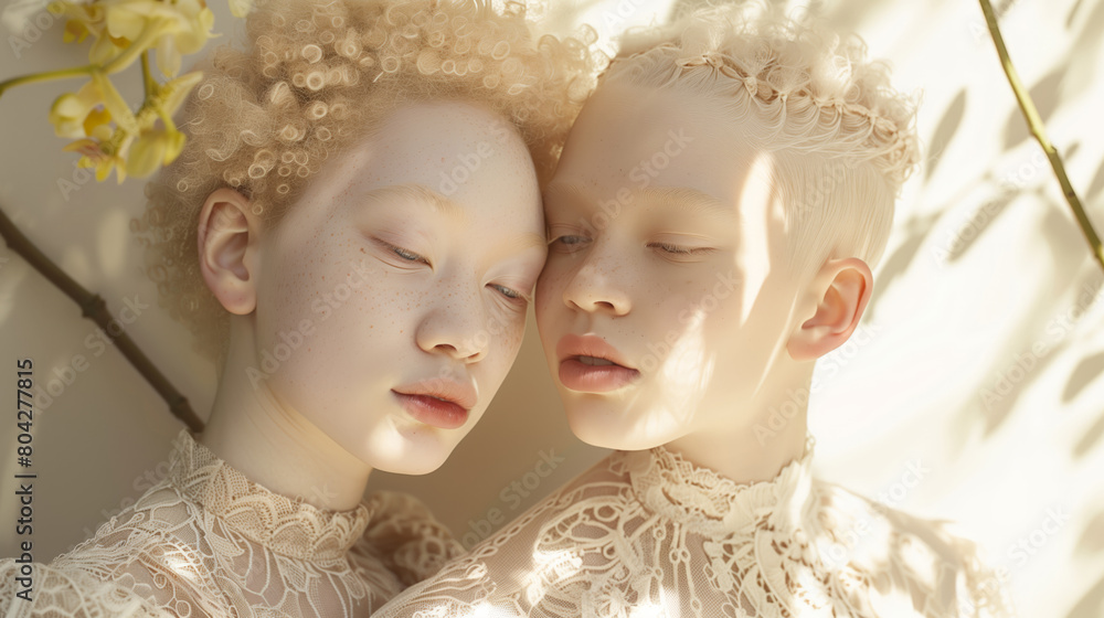 Albinism is a hereditary disease. Two beautiful young albino women in ...