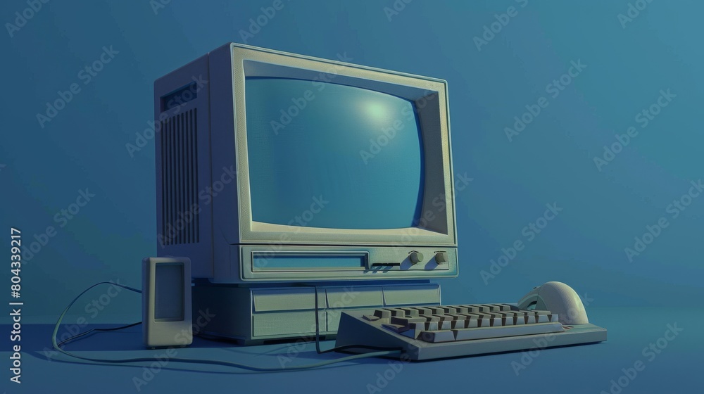 a 90s computer setup with detailed showing the wear and tear on the ...