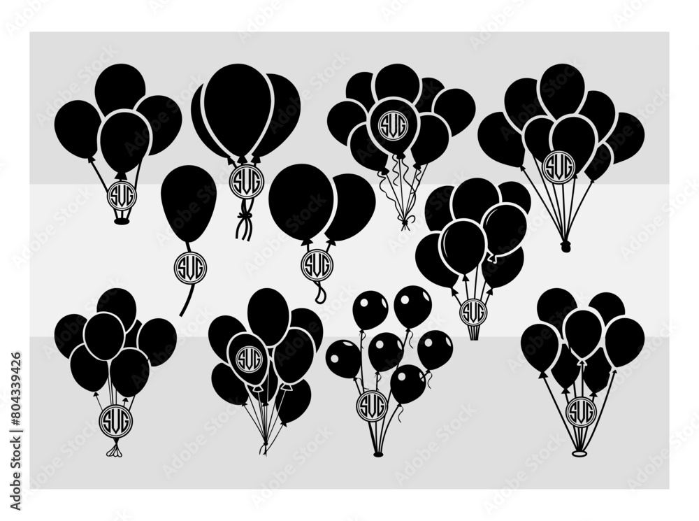 Vector de Stock Balloons Split Monogram Svg, Balloons Silhouette ...