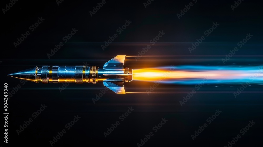 Isolated missile rocket launch with fiery trail on white background for ...