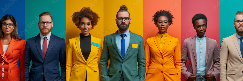 Professional diversity portrait lineup. A group of seven diverse ...