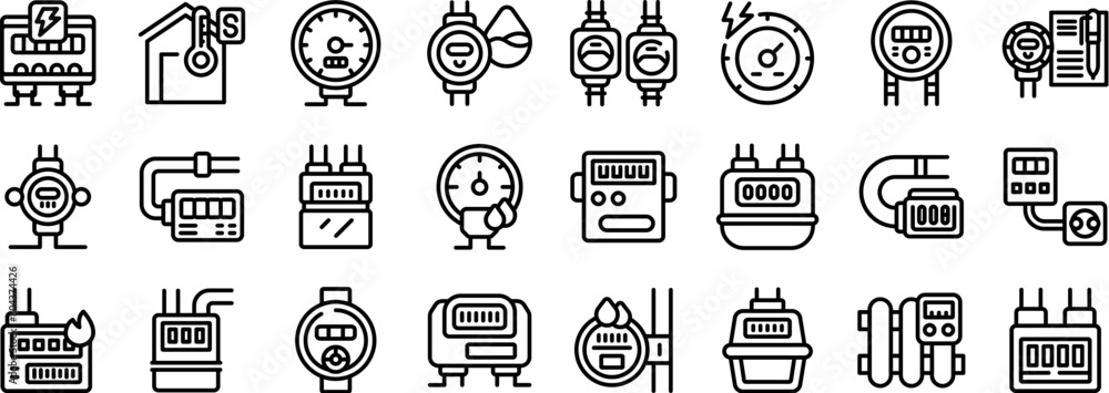 Household meters icons set outline vector. Indicator equipment ...