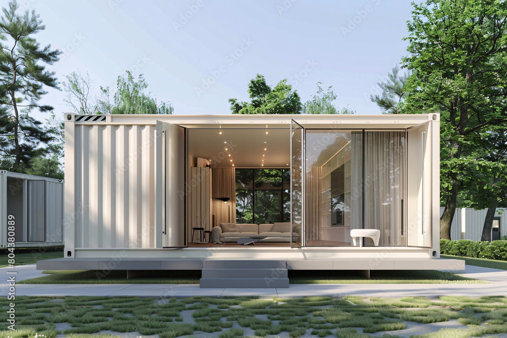 ภาพประกอบ Stock Shipping container home. Minimalist small home created ...