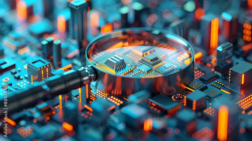 Isometric Magnifying Glass Revealing Innovative Tech Elements in ...