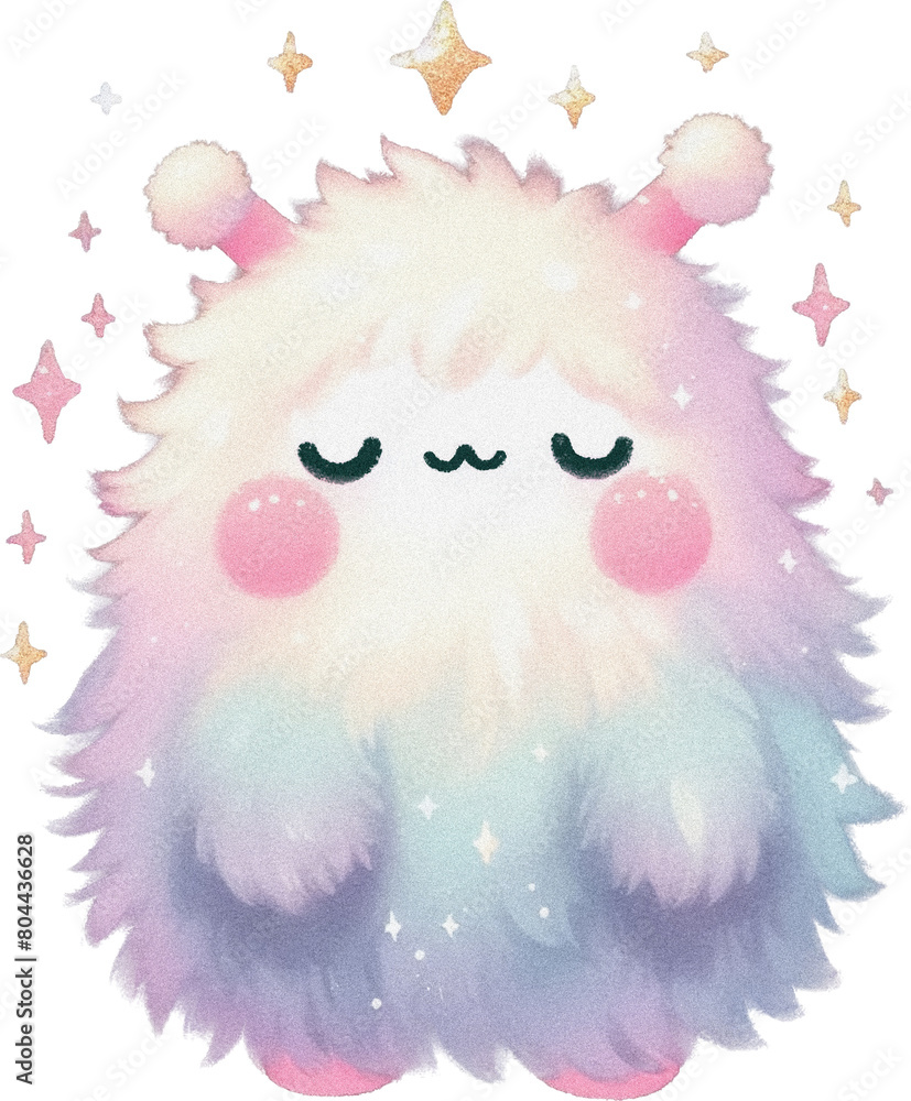 Watercolor super cute fluffy monster pastel color transparent clipart ...